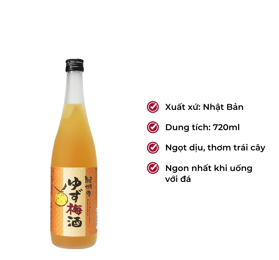 Rượu mơ Nhật Bản Umeshu Nakano Yuzu 720ml vị chanh